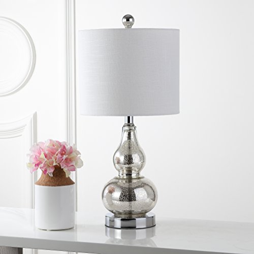 JONATHAN Y JYL1028C Anya 20.5" Mini Glass LED Table Lamp, Transitional, Glam, Midcentury, Modern, Elegant, Office, Living Room, Family Room, Dining Room, Bedroom, Hallway, Foyer, Silver