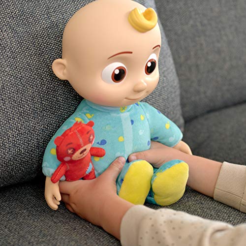 CoComelon Official Musical Bedtime JJ Doll, Soft Plush Body – Press Tummy and JJ sings clips from ‘Yes, Yes, Bedtime Song,’ – Includes Feature Plush and Small Pillow Plush Teddy Bear – Toys for Babies