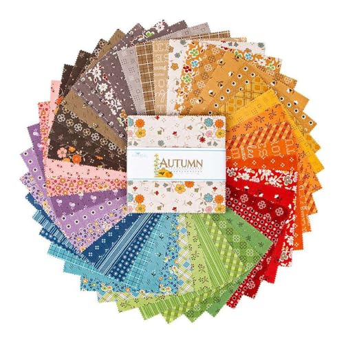 Autumn Riley Blake 5-inch Stacker, 42 Precut Fabric Quilt Squares by Lori Holt, Assorted
