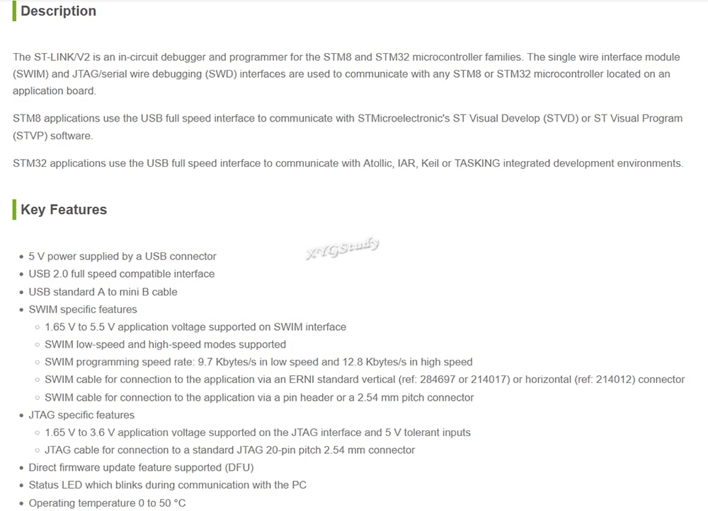 XYGStudy ST-Link/V2 (EN) STM in-Circuit Programmer Debugger for STM8 STM32 MCU Microcontroller Swim JTAG SWD Interface USB Full Speed Interface