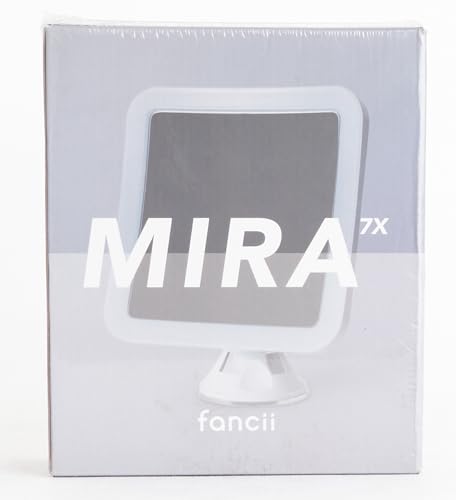 Fancii 7x LED Lighted Magnifying Makeup Mirror with Strong Suction - 6.5" wide, Natural Daylight, Cordless Portable Vanity Mirror with Lights (Square) - Mira 7