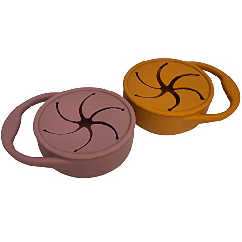 BraveJusticeKidsCo. | Snack Attack Silicone Baby Snack Cup | 2 pack | Collapsible Toddler Snack Cup (Honey Ginger and Dusty Rose)