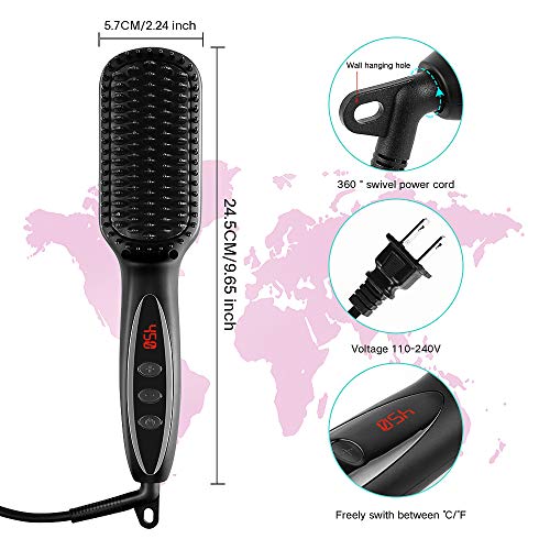 JUMPHIGH Hair Straightener Brush, Ionic MCH Ceramic, Anti-Scald, Auto Temperature Lock, Portable, Dual Voltage for Home and Travel