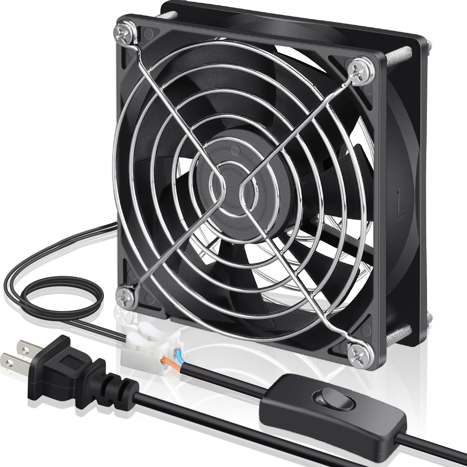 GDSTIME 90mm EC Axial Cooling Fan 92mm x 25mm AC 110V 115V 120V 220V 240V Dual Ball Bearing Small Brushless Exhaust Fan AC Powered Cord with ON/Off Switch