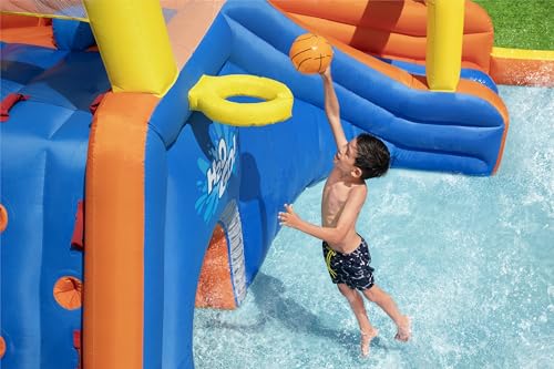 Bestway H2OGO! 18 x 16.5 x 8.7 Foot Super Double Racing Super Speedway Kids Inflatable Water Park with Air Blower, Ground Stakes, and Storage Bag
