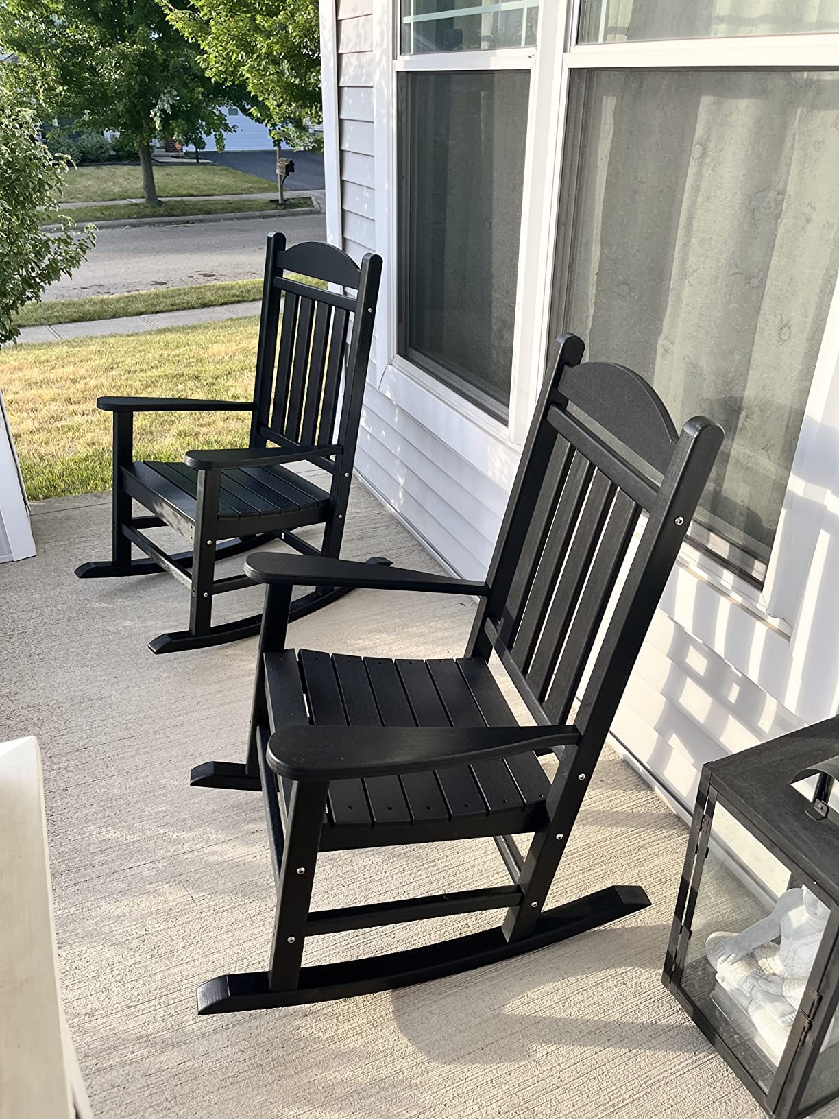 Xilingol Patio Rocking Chair, Poly Lumber Porch Rocker with High Back, 400Lbs Support Rocking Chairs for Outdoor Garden Lawn, Black