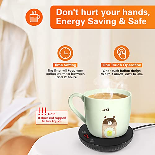 Coffee Mug Warmer, Coffee Warmer with 2 Temp Settings, Candle Warmer w/Auto Shut Off&1-12H Timer, Coffee Warmer for Desk Home Office, Coffee Cup Warmer for Coffee, Beverage, Milk, Tea, Hot Chocolate
