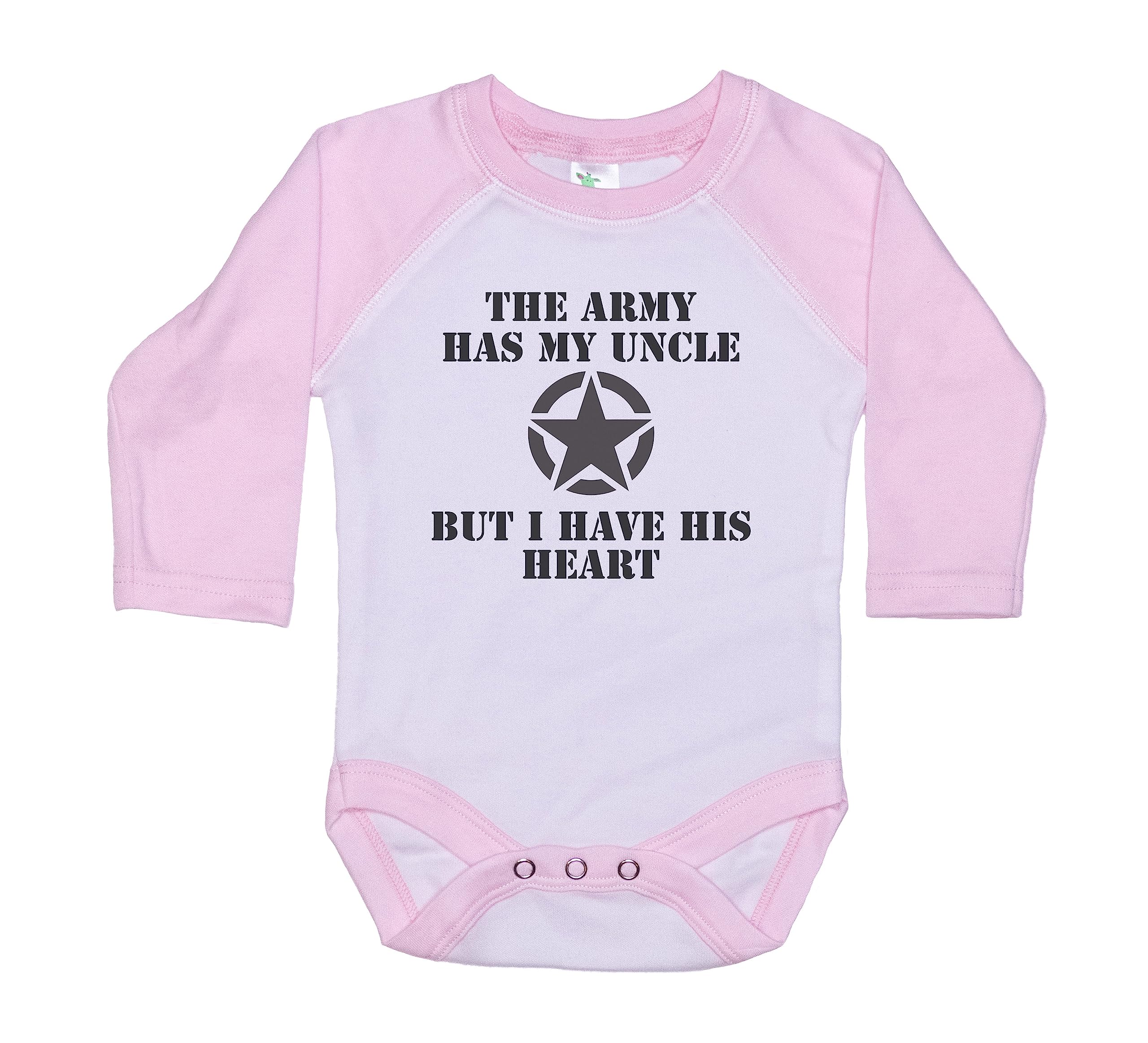 Ebenezer Fire The Army Has My Uncle But I Have His Heart/Raglan Onesie/Baby Military Outfit (6-12M, PINK)