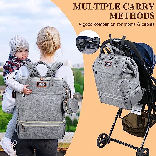 Breast Pump Backpack with Pacifier Case, Cooler & Moistureproof Diaper Bag Backpack Tote Bag with USB Charging Port & Headphone, Double Layer Stroller Straps Multipurpose Backpack for Working Mothers
