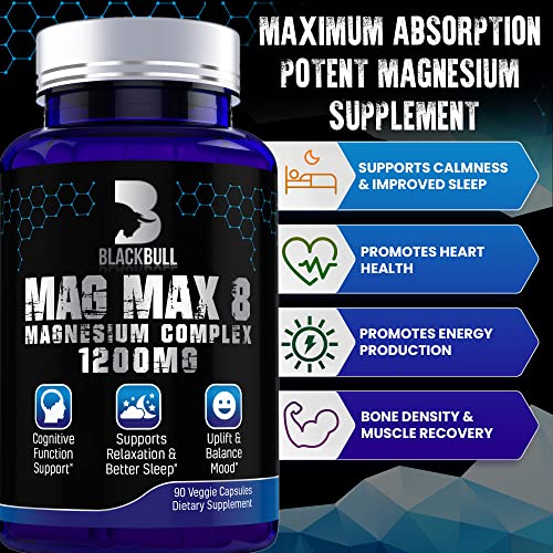 Blackbull MagMax Magnesium Complex 1200 mg -90 Capsules | L-Threonate, Glycinate, Citrate, Chelate, Bisglycinate, Malate, Aspartate, Taurate | Calm and Sleep