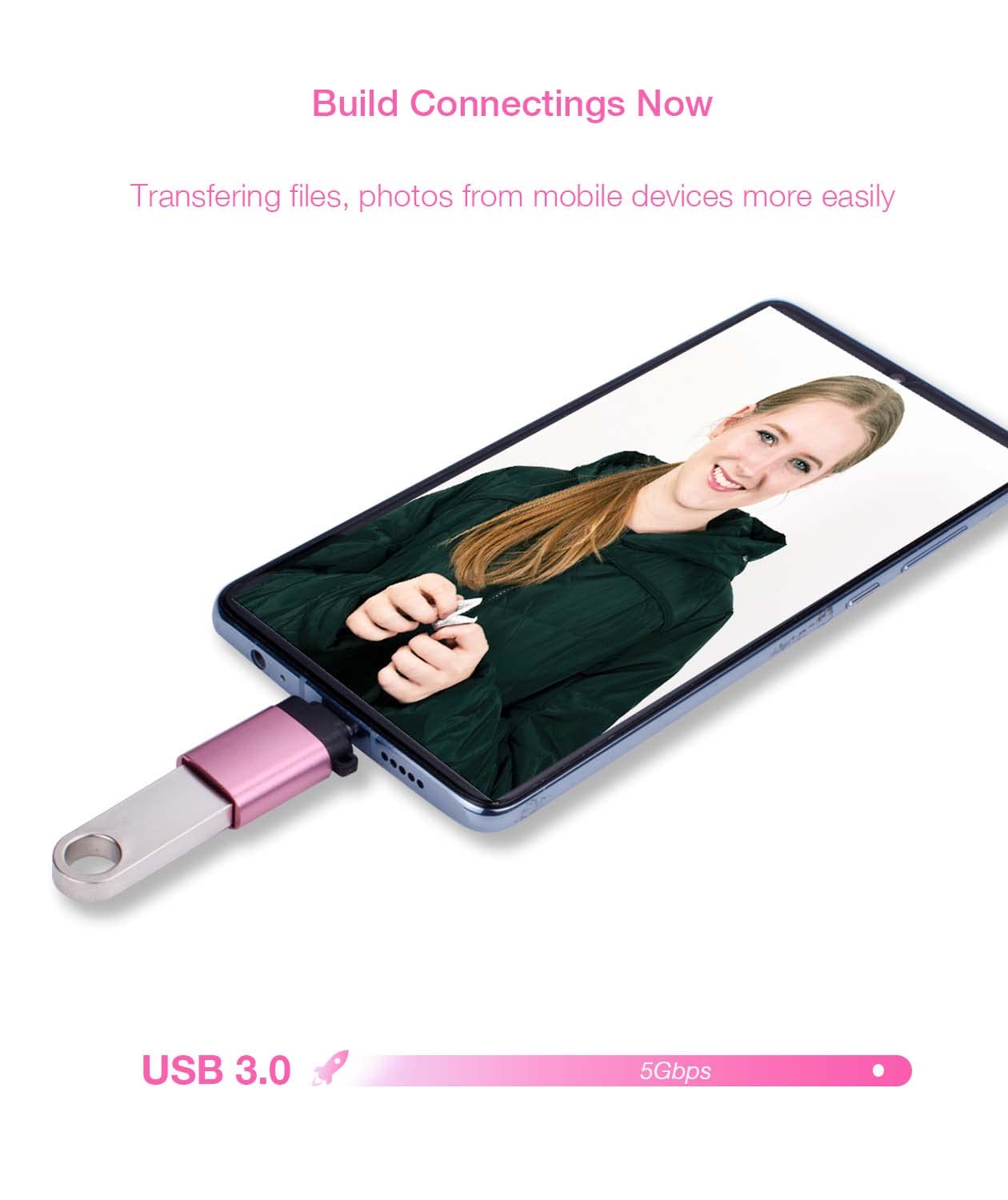 USB C to USB Adapter(5 Pack), USB C to USB 3.0 Adapter, USB Type-C to USB,Thunderbolt 3 to USB Female Adapter OTG for MacBook Pro/Air 2020/2019/2018/2017,iPad Pro 2020,More Type-C Devices(Pink)