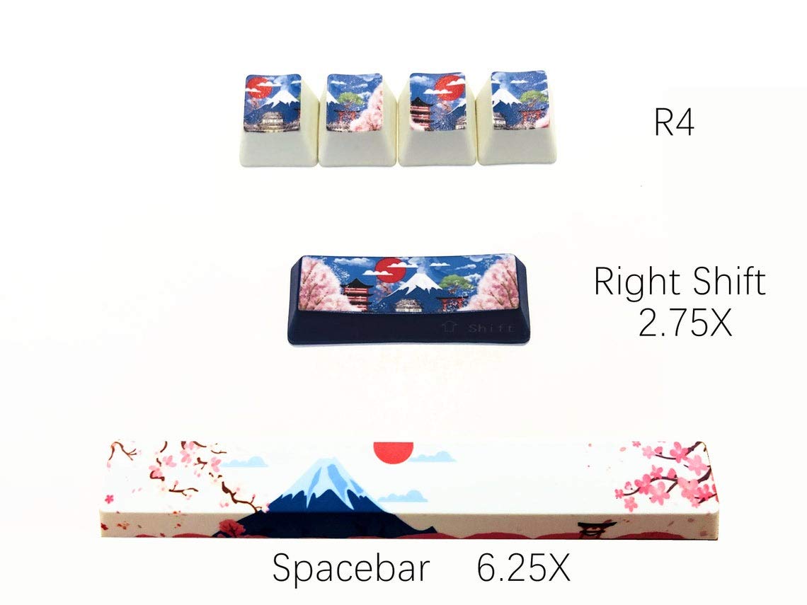 Mount Fuji Pink Sakura 6.25u Spacebar Keycap 2.75x Shift R4/ESC PBT Keyset Dye-Sublimation Artisan Switch OEM Profile for Cherry RGB MX Mechanical Gaming Keyboards (6.25x Spacebar Keycap)
