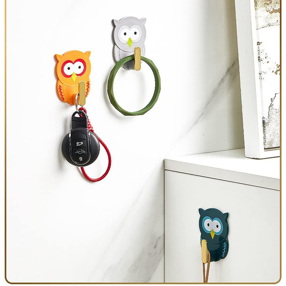 JruiZhp Cute Coat Hooks Mixed Color Self Adhesive Owl Hook, 4Pcs Owl Wall Hangers for Kitchen, Kids Bedroom,Bathroom Hanging Bag Hat Towels Key