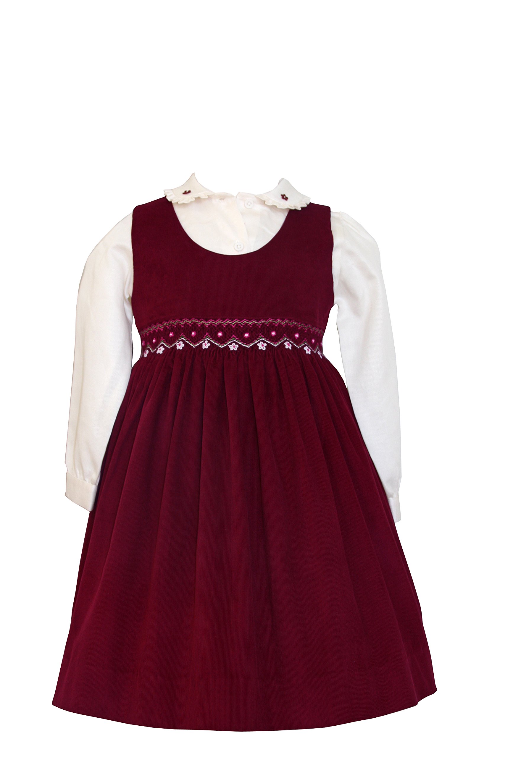 Carouselwear Baby Girls Fall Winter Corduroy Smocked Dress Holiday Infant Clothes Burgundy