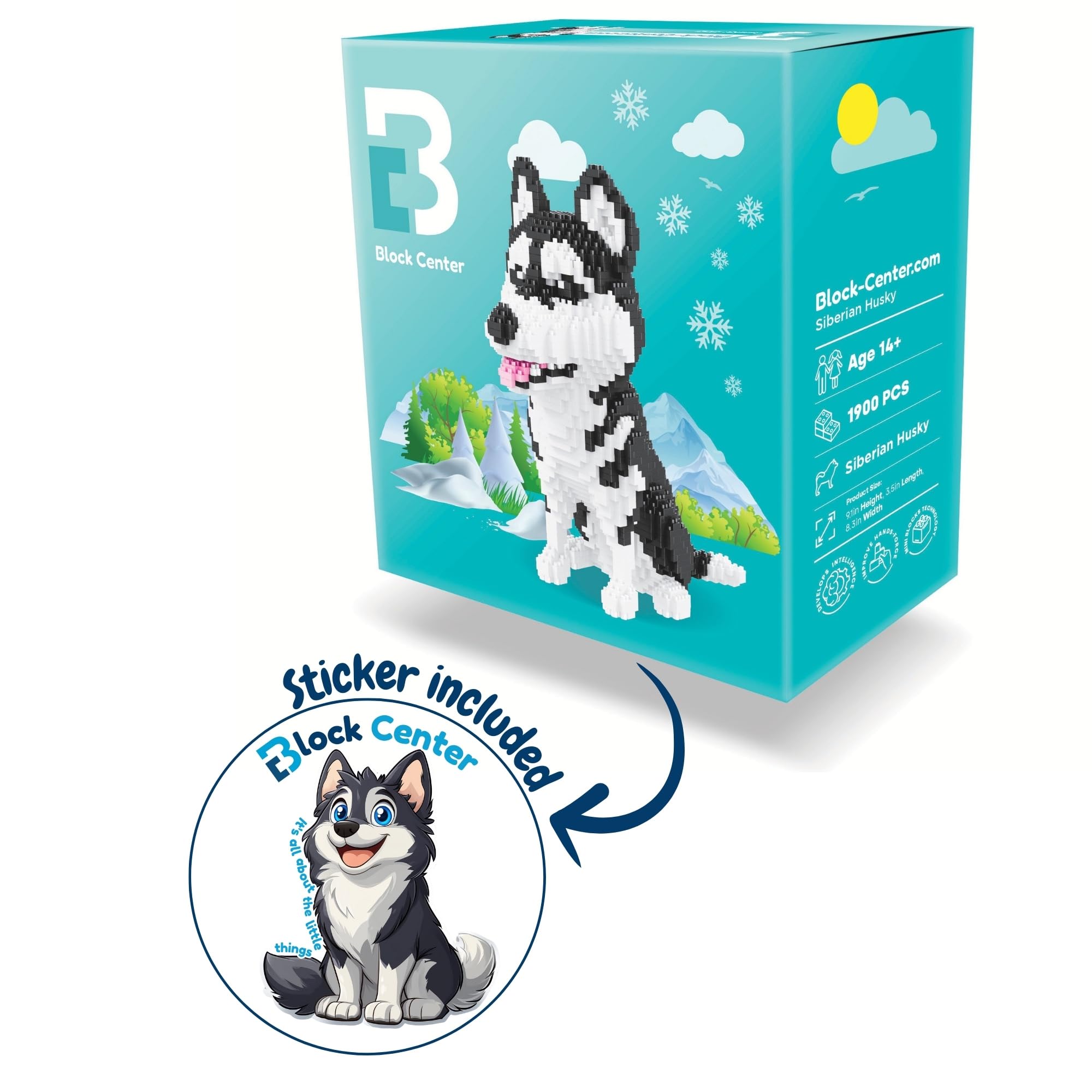 BLOCK CENTER Dachshund Dog 2024 Edition 3D Puzzle 2100 Pieces Building Blocks Set - Mini Block Gift Kit for Kids and Adults (Husky)
