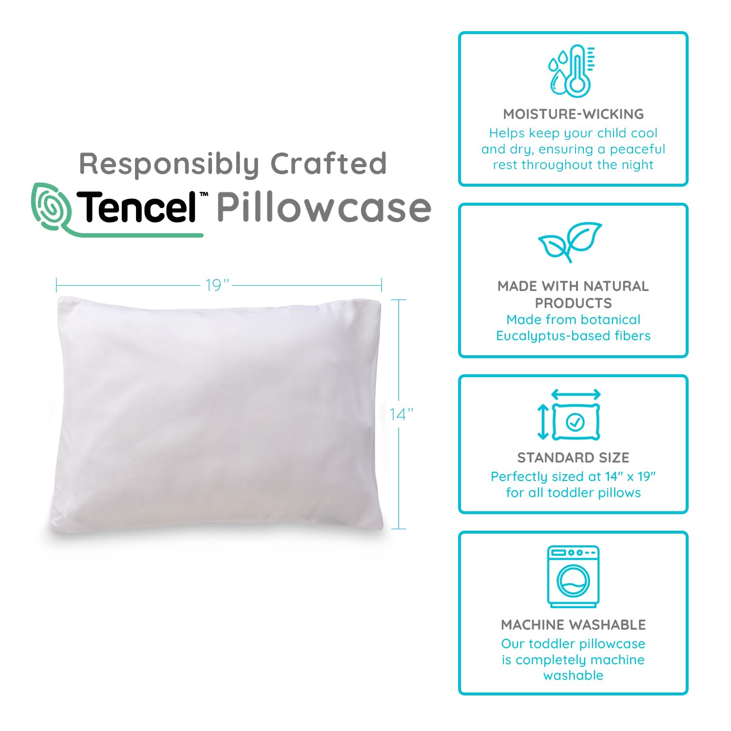 PUREgrace Tencel Toddler Pillowcase β Washable and Soft, Sized for All Toddler Pillows, Breathable and Smooth with Secure Flap Design
