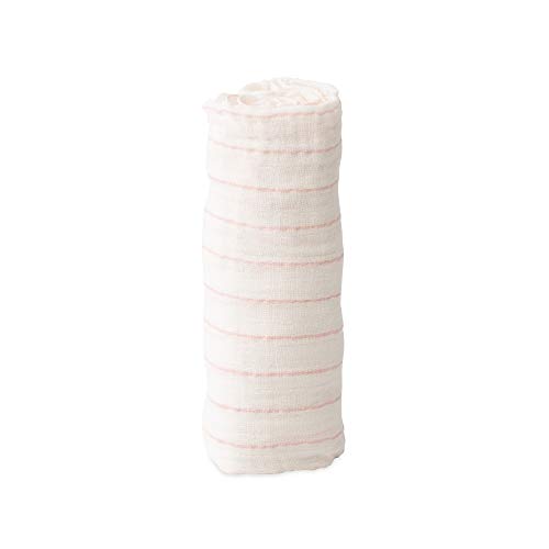 Red Rover Kids Cotton Muslin Swaddle - 47”x 47”- 100% Cotton – Machine Washable – Softer with Every Wash – Playful Designs -Soft, Breathable & Lightweight – Unisex (Pink Stripe)