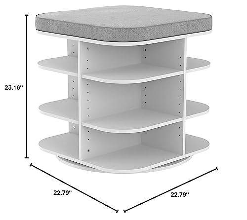 ClosetMaid Shoe Storage Bench Ottoman, Rotating with Gray Cushion, Adjustable, White Finish