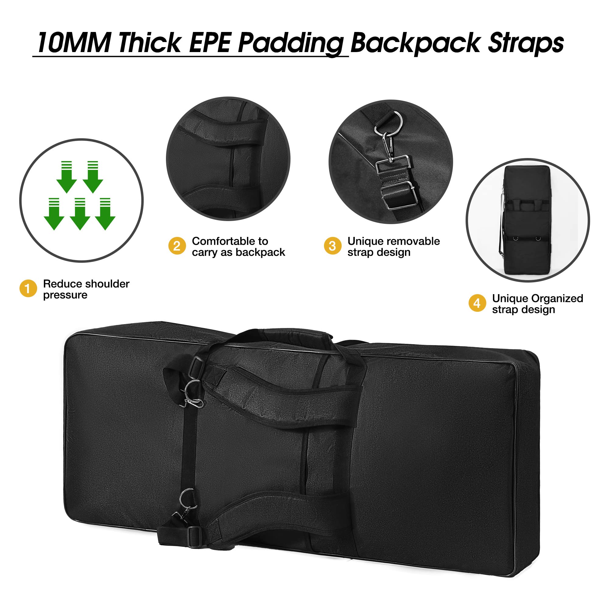 61 Key Keyboard Case Good Stitching 10MM Thick padding 40”×16.9”×5.5” Piano Case with Sponge Handles and take-down Shoulder Straps Padded Electric Keyboard Gig Bag Backpack with 3 ways to carrying