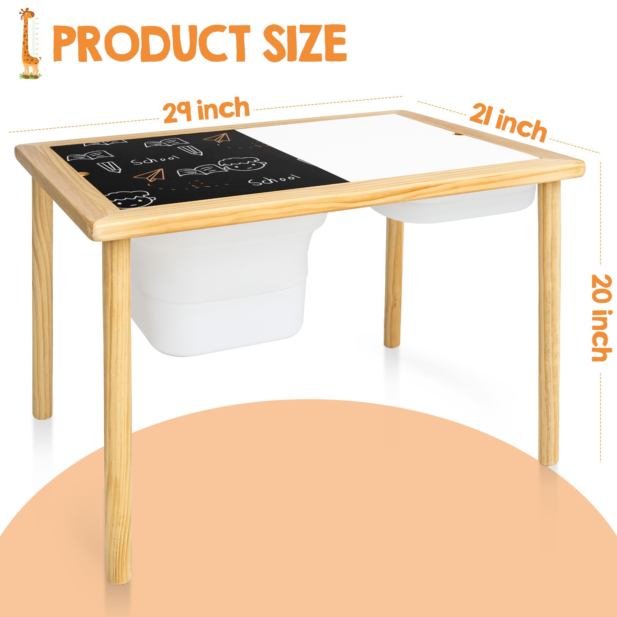 AMAWOOD Kid's Wooden Sensory Table with 2 Storage Bins, Play Sand & Water Table for Kids, Children Activity Table with Blackboard & Whiteboard, Gift for Boys Girls