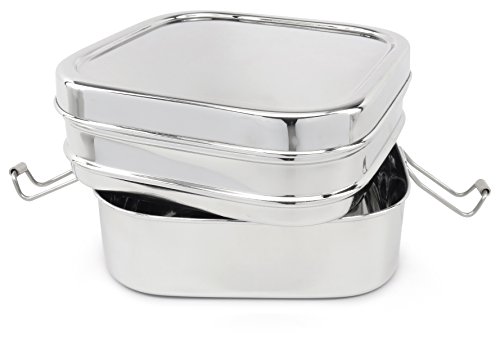 Lifestyle Block Stainless Steel Double Stack Cube 2 Compartment Lunch Box - X-Large