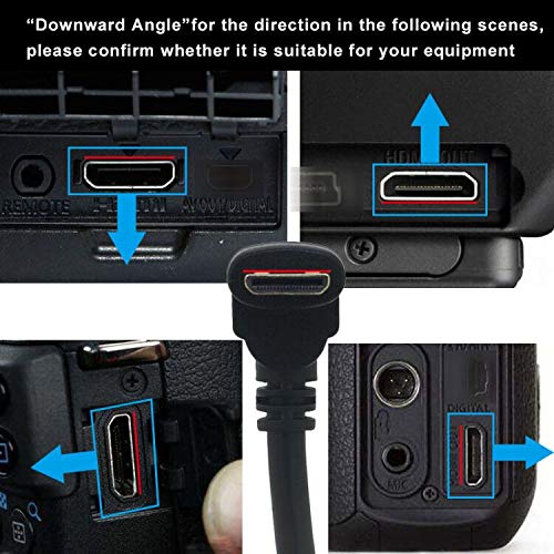 Tivid 15CM Mini hdmi 90 Degree Adapter Mini hdmi Right Angle Male to HDMI Female Cable Adapter Connector Support 1080P Full HD, 3D (0.15m, Downward Angle).