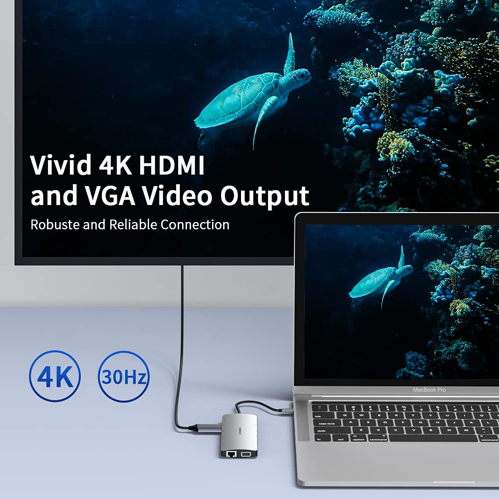 USB C Docking Station, MacBook HDMI Adapter 13-in-1 UPGROW Type-C Hub with 4K HDMI,VGA,USB 3.0&2.0, USB C/F, PD Charger, SD/TF, RJ45, Aux, USB C Ethernet Adapter Splitter for Most Type C Laptops