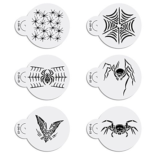 ART Kitchenware 6pcs Halloween Spiders Bats Cookie Stencil Set Cake Stenciling Fondant Cake Decorating Supplies Cookie Cake Decoration Mold Beige/Semi-Transparent ST-917S