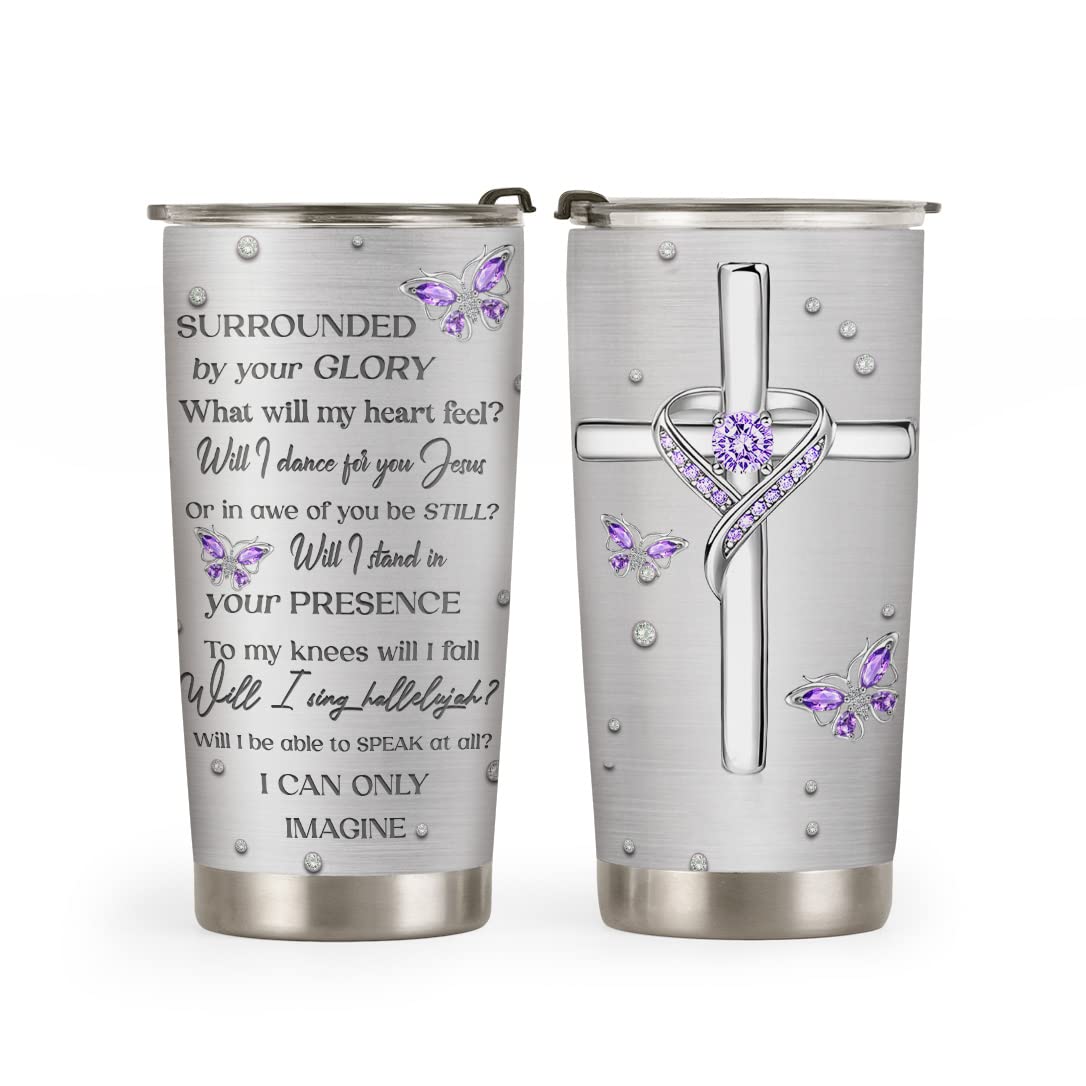64HYDRO 20oz Christian Gifts for Women, Mom, Friends, Valentines Day Gifts for Her Religious Gifts for Women Printed Jewelry Butterfly Faith I Can Only Imagine Tumbler Cup, Travel Coffee Mug with Lid