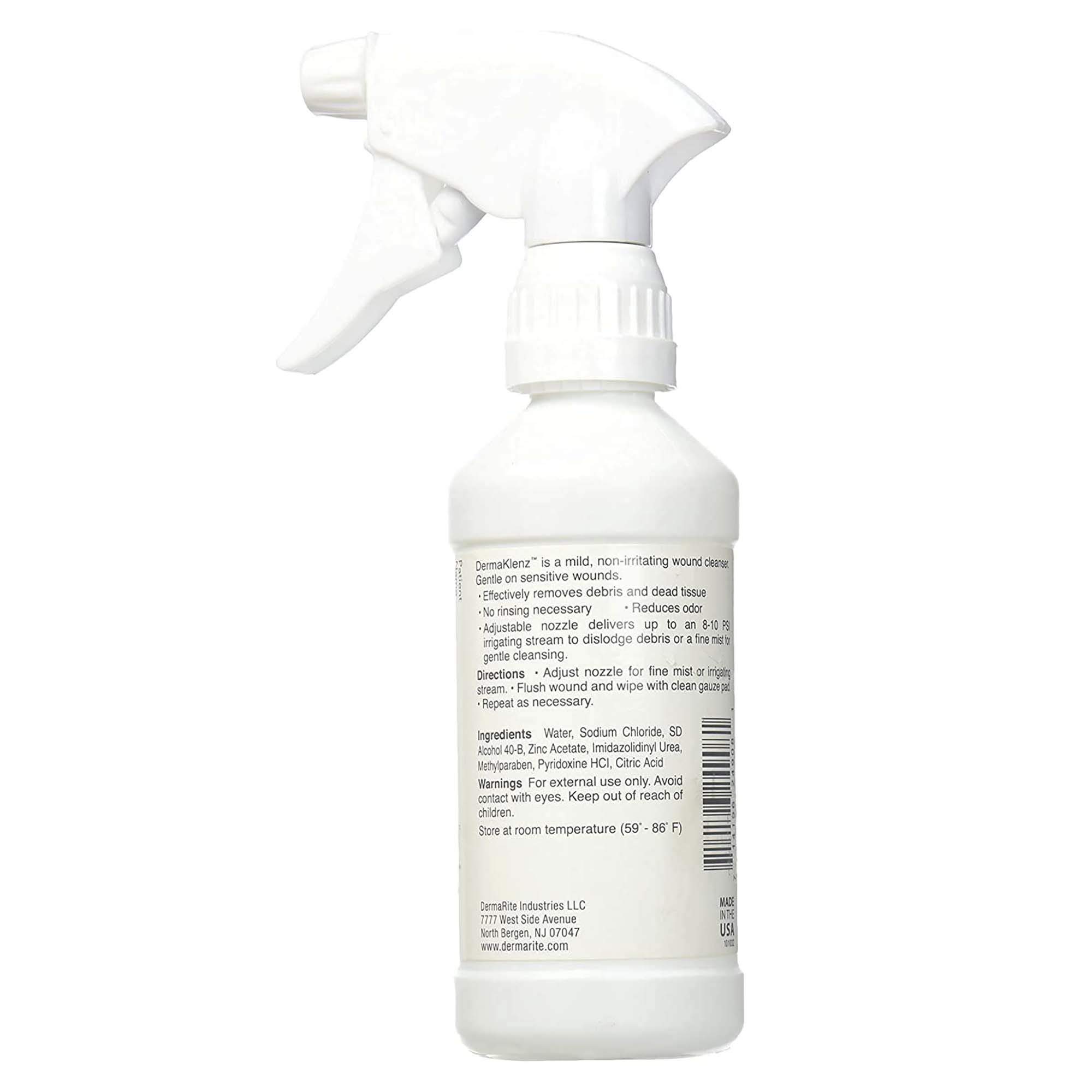 DermaRite's DermaKlenz Wound Cleanser - Rinse-Free Gentle and Mild Cleansing, Helps Clear Wound Debris - Spray Bottle, 8 oz., 1 Count