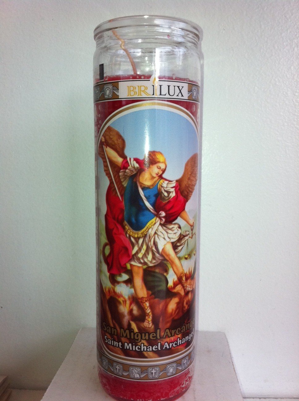 Arch Angel Saint Michael (San Miguel) 7 Day Unscented Red Candle in Glass