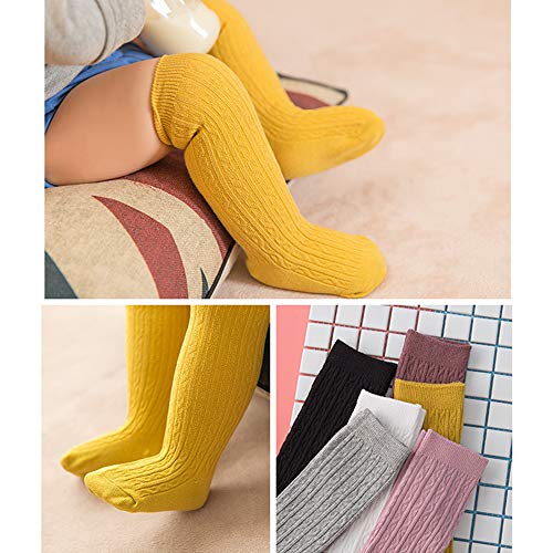 Nuziku Toddler Knee High Socks - 6 Pairs Little Girls Cable Knit Cotton Stockings (Assorted 6-pack, 1-2T)