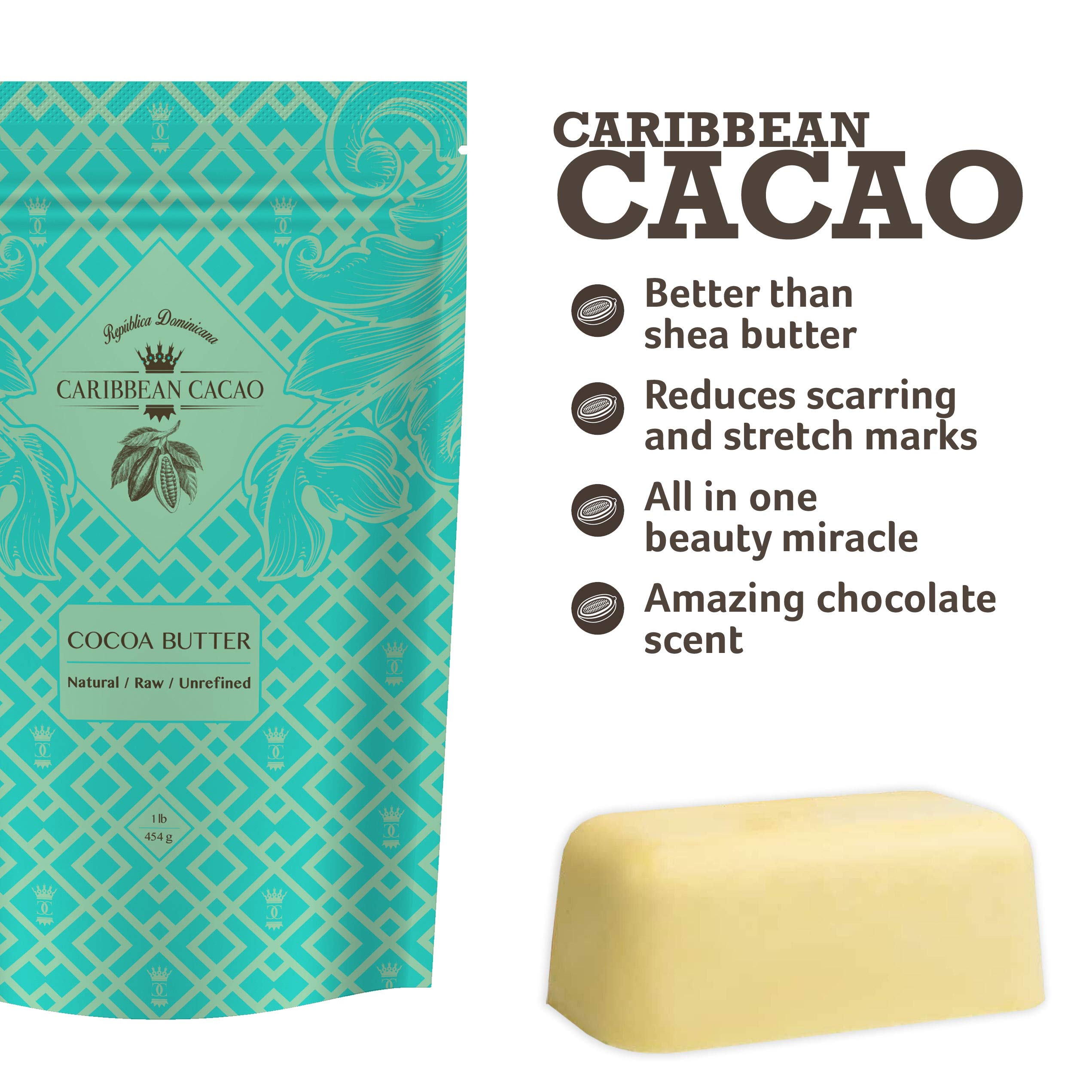 Cocoa Butter 1 lb. - Raw Unrefined Cacao for DIY Skin Creams, Stretch Mark Lotion, Lip Balm, Face & More - Manteca de Cacao Sticks