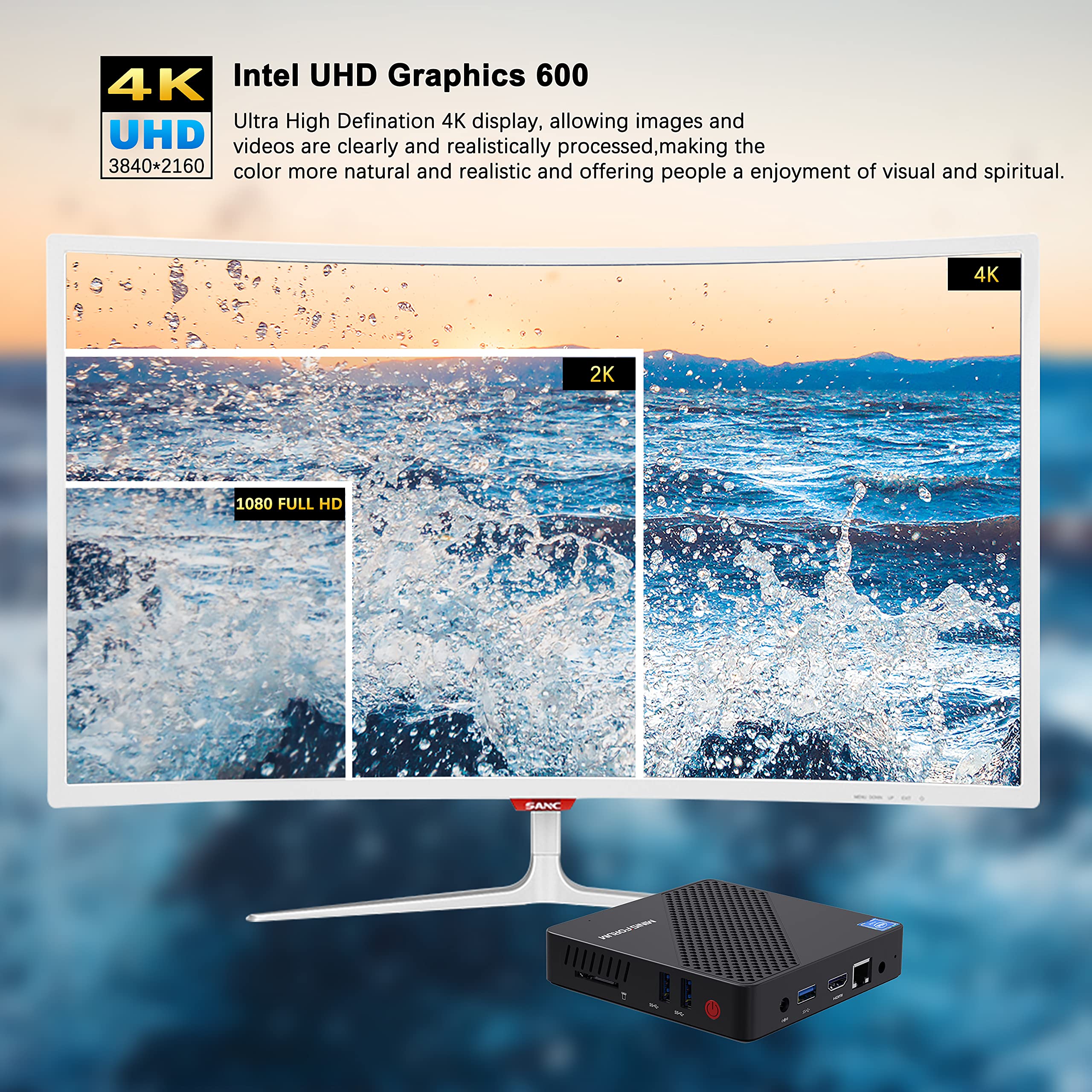 MINISFORUM N40 Mini PC UHD 4K@60Hz Celeron N4020(up to 2.8GHz) Fanless Mini Computer, DDR4 4GB+64GB eMMC, DIY SSD, Dual Band WiFi, HDMI&VGA Desktop Mini Computer