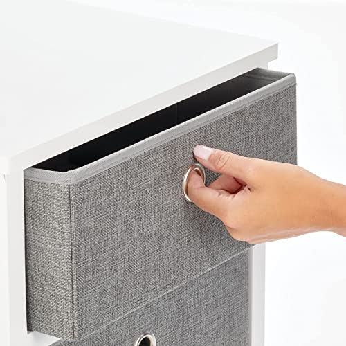 mDesign 3 Drawer Foldable Dresser Storage Unit - Wood Frame, Easy Pull Fabric Bins - Farmhouse Organizer Unit for Household Storage Bedroom, Hallway, Entryway, Closets - Gray/White