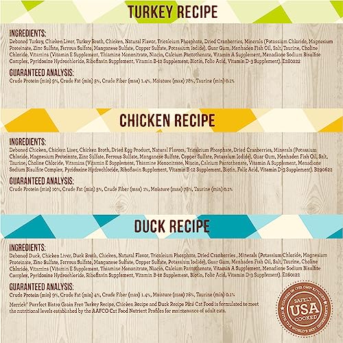Merrick Purrfect Bistro Poultry Variety Pack Grain Free Wet Cat Food Recipes Pate - (12) 5.5 oz. Cans