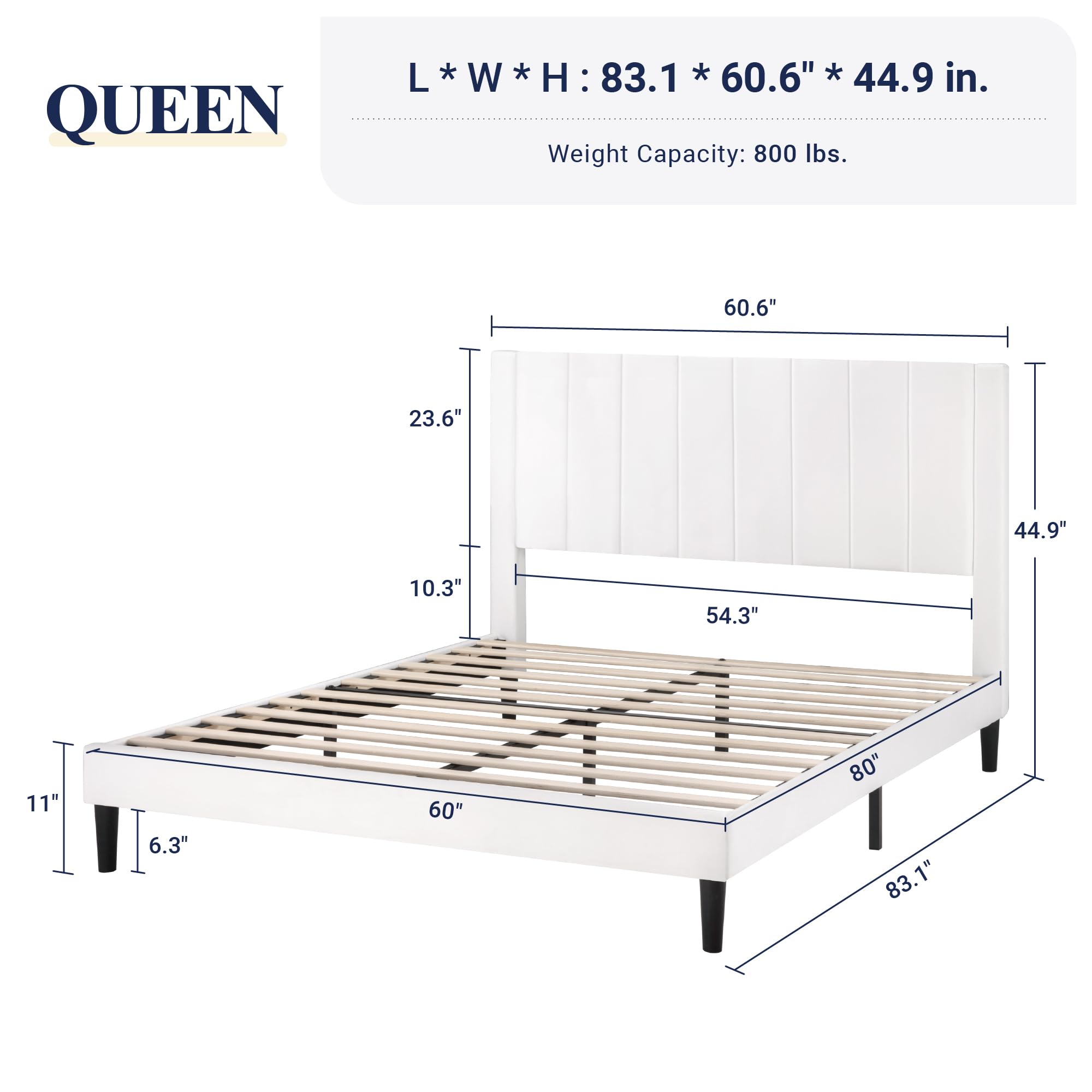 Allewie Queen Bed Frame/Velvet Upholstered Bed Frame with Vertical Channel Tufted Headboard/Strong Wooden Slats/Platform Bed Frame/Mattress Foundation/Box Spring Optional/Easy Assembly/White