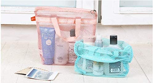 Mesh Travel Shower Caddy Tote Bag for Gym, Swim, Dorms, Bathrooms | 10"x10"x 2.5" | Pink