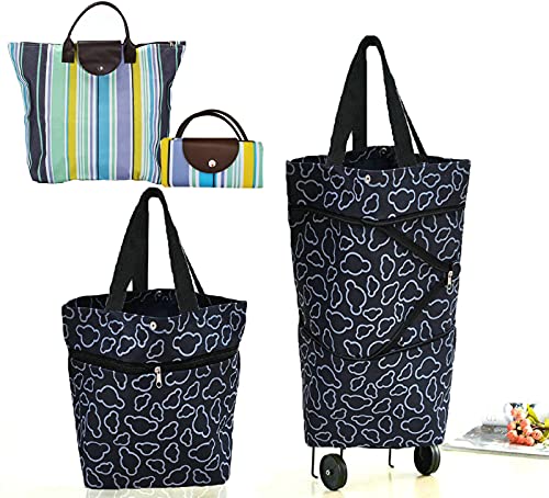 Collapsible Folding Shopping Bag with Wheels Foldable Shopping Cart Reusable Grocery Bags, Trolley Bag on Wheels (B0741YPTV7)