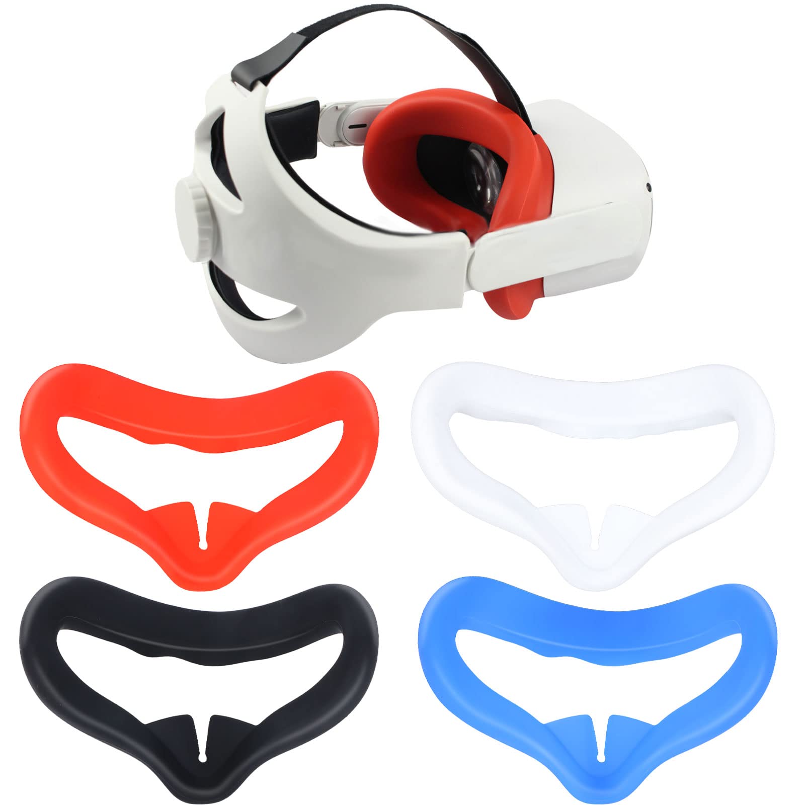 4 PCS Washable Silicone Cover Mask for Oculus Quest Sweatproof Face Silicone Cover Eye Mask Lightproof Anti-Leakage Pad Cover Accessories Set(Blue,White,Red,Black)