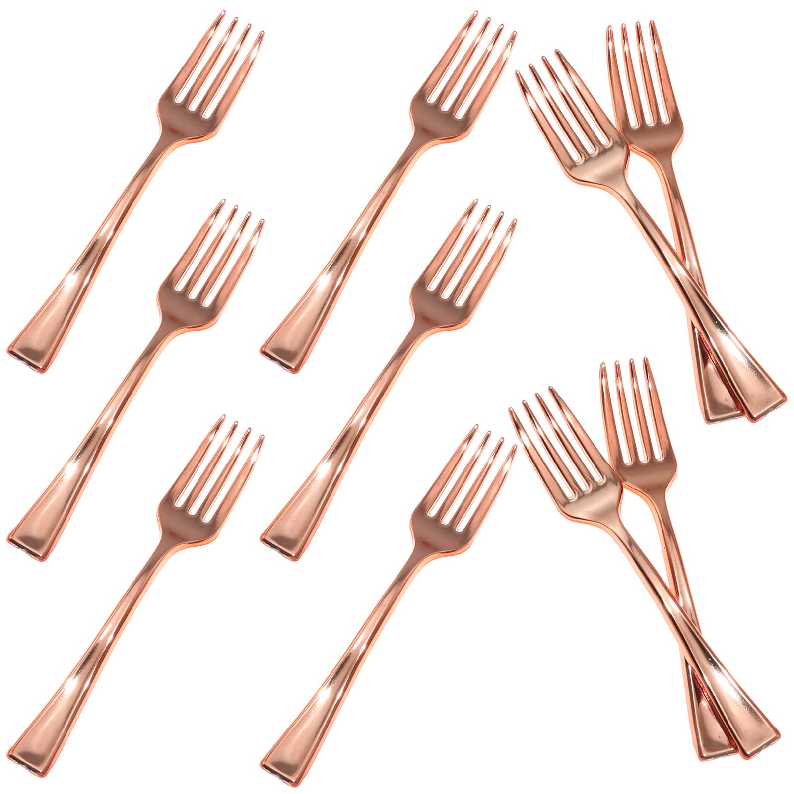 Lind Kitchen 24PCS 9.8cm Disposable Rose Gold Mini Fork Mini Plastic Tasting Forks Disposable Mini Fork Fruit Dessert Pudding Fork for Appetizer Desserts Cocktail Cake Fruit Wedding Party