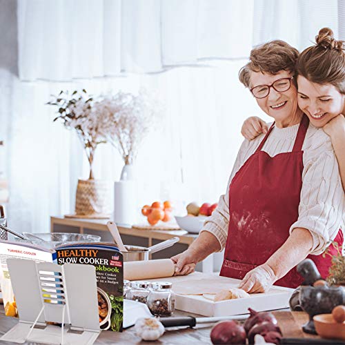 Blizzow Desk Book Stand Holders for Reading Hands Free, Durable Metal Adjustable Book Stand, Sturdy Lightweight Foldable Portable Bookstand -Cookbook, Recipe, Tablet, Music Book, Documents (White)