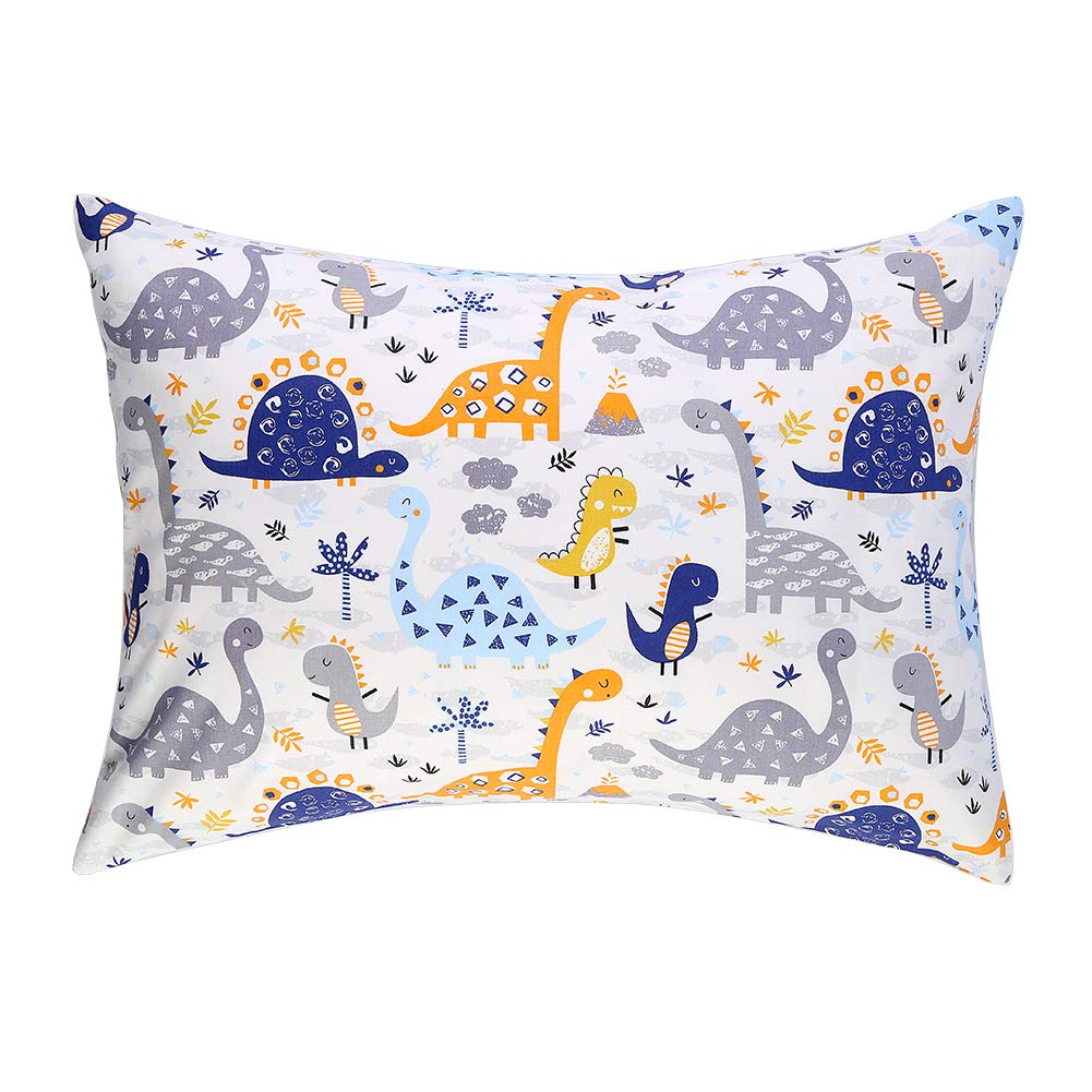 Kids Toddler Pillowcases 2 Packs Boy 100% Cotton 14x19 Fits Toddler Bedding Pillow 14x19, 13x18 Small Pillow (Blue Dinosaurs)