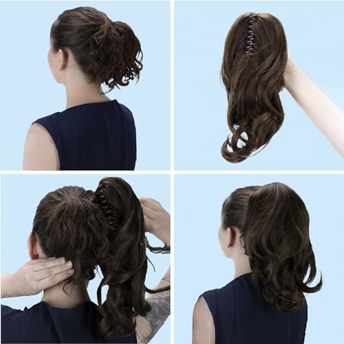 CAISHA 2 IN 1 Ponytail 12" Or 14" Hairpiece Clip On Extension Voluminous Wavy Medium Brown H22-2