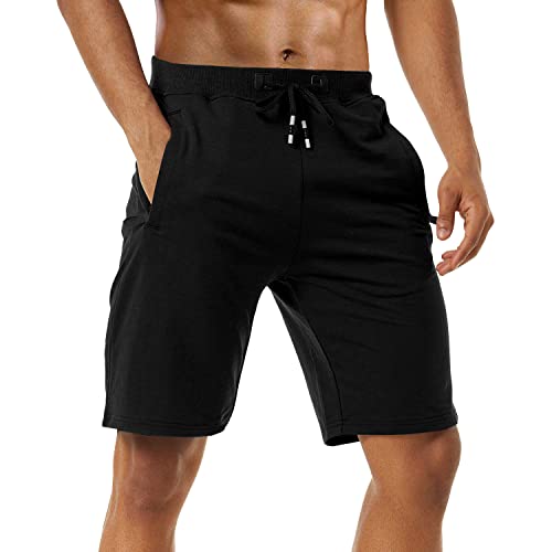 Boyzn Men's 2 Pack Casual Shorts Comfortable Cotton Workout Shorts Elastic Waist Joggers Gym Running Shorts with Zipper Pockets Black/Dark Grey-L