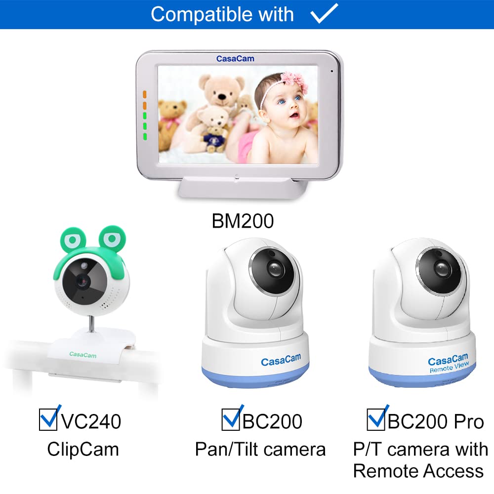 CasaCam BM200 Video Baby Monitor with 5" Touchscreen and HD Pan & Tilt Camera, Two Way Audio, Lullabies, Nightlight, Automatic Night Vision and Temperature Monitoring Capability