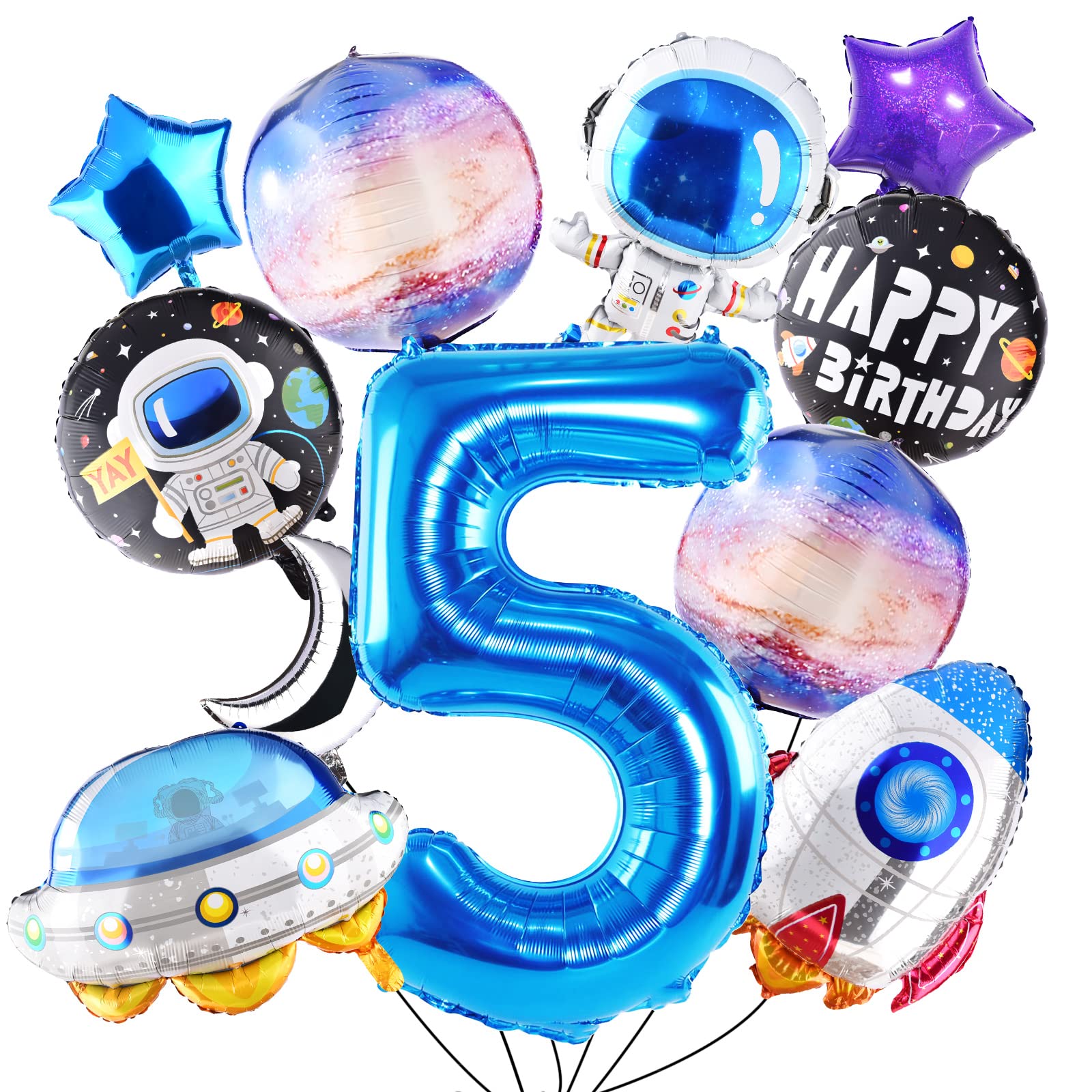 Beyton 11 PCS Space theme Birthday Party Decoration Astronaut Foil Balloons For 5th Outer Space Birthday Party Supplies (Blue-5th)