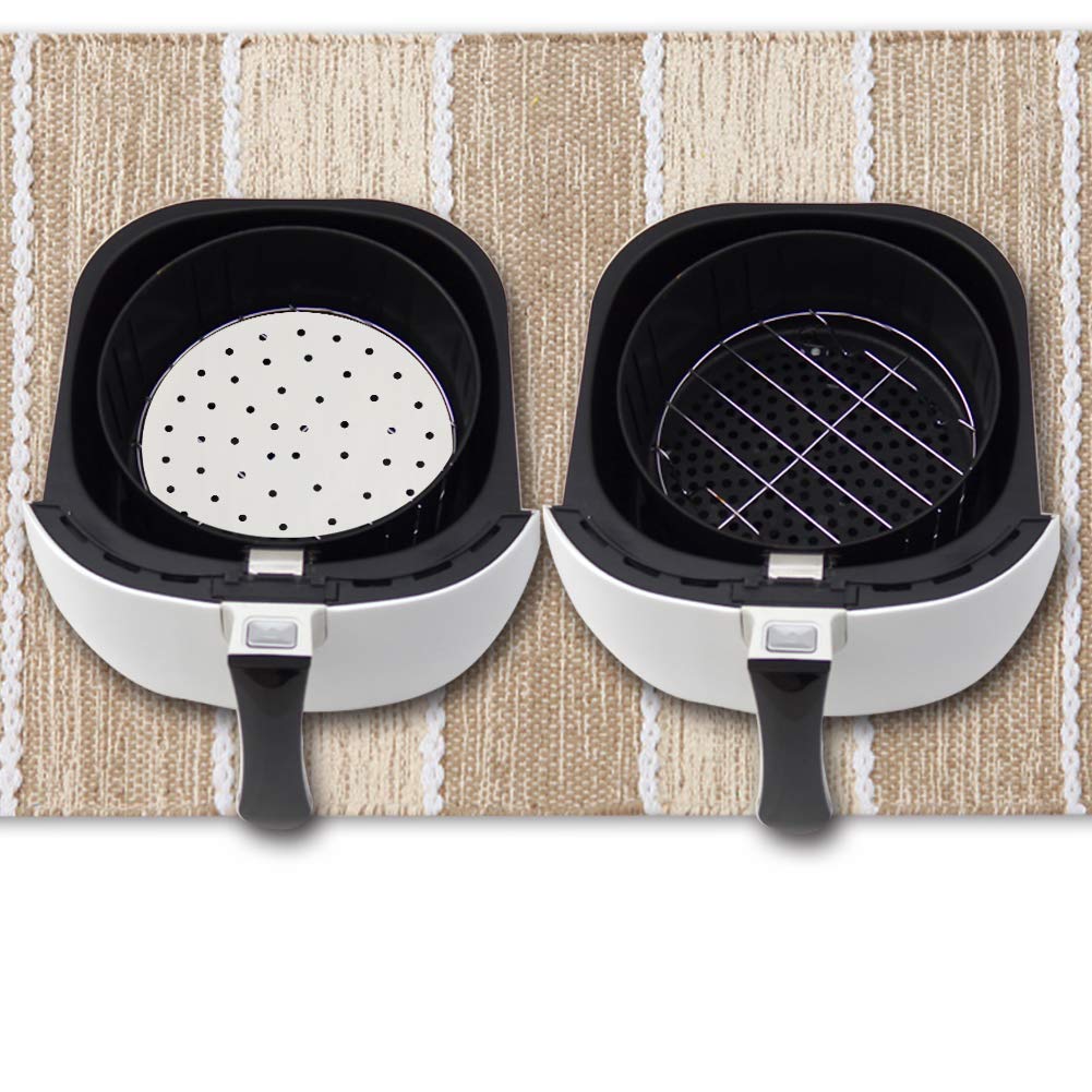 Air Fryer Liners - 7" 8.5" 9"10" Parchment Paper Bamboo Steamer liners Perforated Anti-stick Waterproof 100% Pure Raw Wood Pulp by EBIGIC