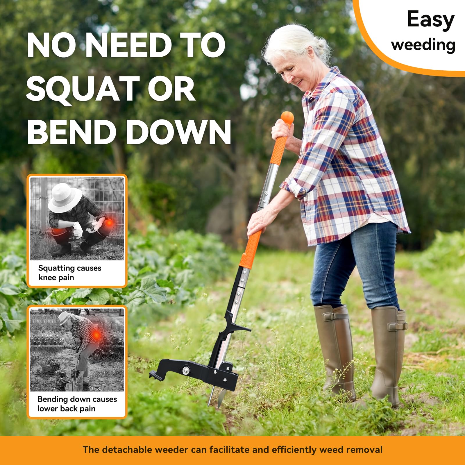 4-Claw Weed Puller,Stand Up Weed Puller Tool, Weeding Tools Gardening with 39.3" Long Handle/Stainless Steel Claws,Detachable Gardening Hand Tools for Lawn and Yard Without Bending or Kneeling
