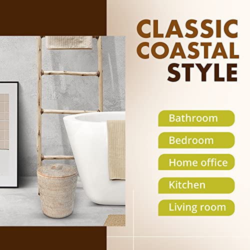Kouboo La Jolla Rattan Round Waste Basket with Lid & Plastic Insert, 2 Gallon Woven Wastebasket & Home Decor, Honey Brown & 1030055 La Jolla Rattan Square Tissue Box Cover, 5.5" x 5.5" x 5.75"